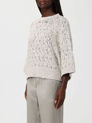 Brunello Cucinelli Silk Blend Knit Top With Embroidered Sequins - Beige