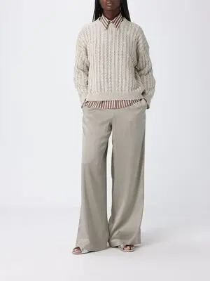 Brunello Cucinelli Linen Knit Top With Intertwined Ribs - Beige