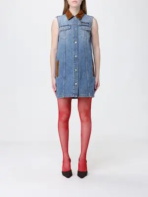 Versace Versace Denim Shirt Dress With Lambskin Leather Trim Denim