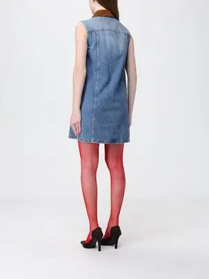 Versace Shirt Dress With Lambskin Leather Trim - Denim
