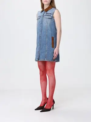 Versace Shirt Dress With Lambskin Leather Trim - Denim