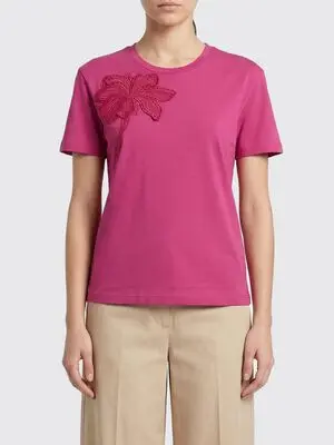 TWINSET Cotton T-shirt With Embroidered Flower Detail - Fuchsia