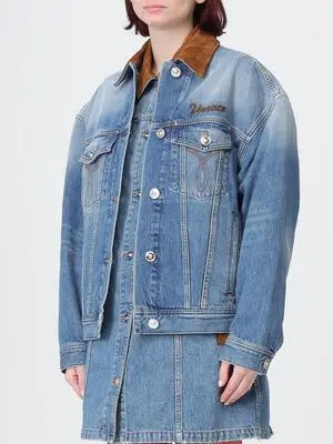 Versace Denim Jacket With Embroidered Logo And Velvet Collar