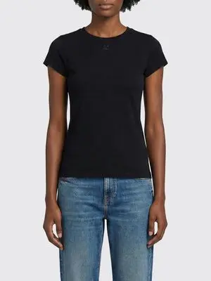 COURREGES Viscose Knit T-shirt With Embroidered Logo - Black