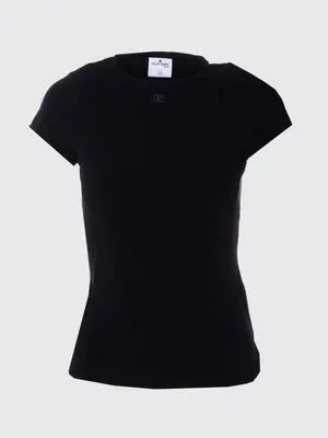 COURREGES Viscose Knit T-shirt With Embroidered Logo - Black