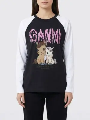 GANNI Ganni Graphic Print Long Sleeve T-Shirt Grey