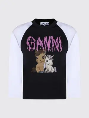 GANNI Graphic Print Long Sleeve T-shirt - Grey