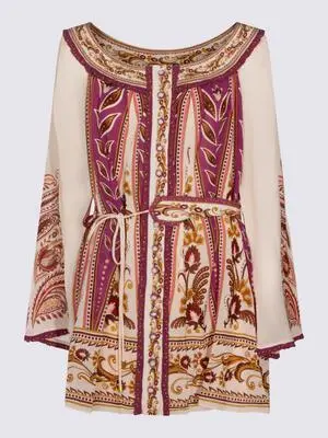 Farm Rio Viscose Mini Dress With Ethnic Pattern And Belt