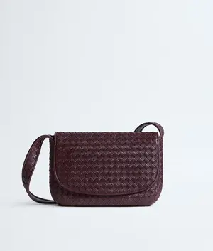 BOTTEGA  VENETA Intrecciato Nappa Flap Messenger Bag - Deep Mahogany