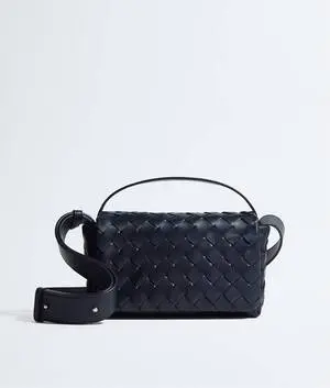 Bottega Veneta Intrecciato Mini Bag With Flap - Midnight