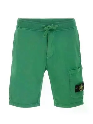 Stone Island Badge Drawstring Cotton Shorts - Green