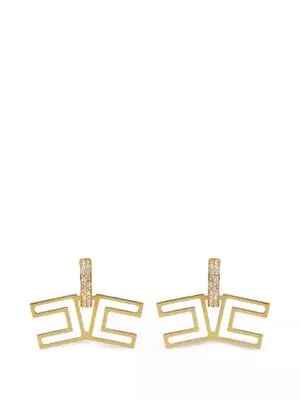 Elisabetta Franchi Rhinestone Logo Earrings - Gold