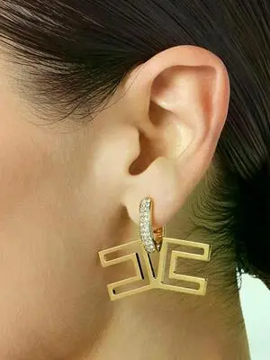 Elisabetta Franchi Rhinestone Logo Earrings
