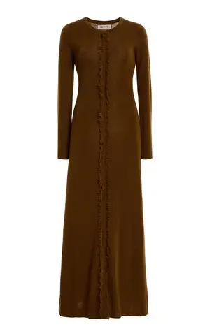 ZANKOV Exclusive Rowen Fringed Wool Midi Dress - Brown
