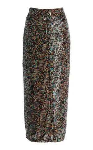 TWP Sylkie Sequined Silk Midi Skirt - Metallic