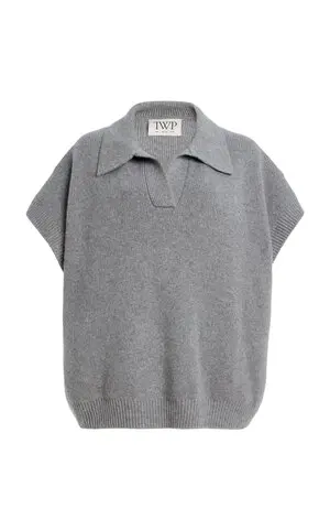 TWP Supersized Cashmere Polo Top - Light Grey