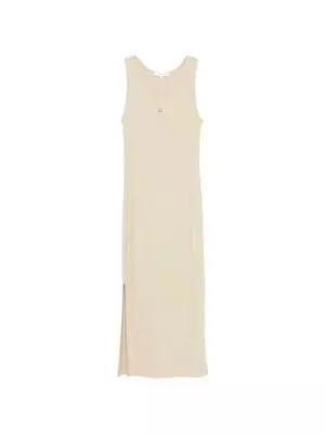 Maison Kitsuné Logo-embroidered Ribbed Tank Dress - Neutrals