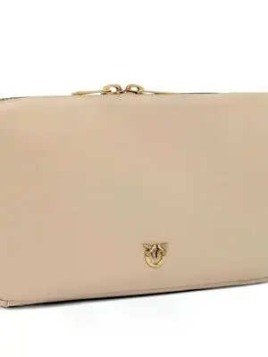 Pinko Leather Shoulder Bag With Zip Fastening - Neutrals