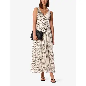 Whistles Abstract-pattern V-neck Chiffon Maxi Dress