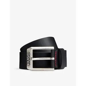 Hugo Branded-buckle Leather Belt - Black