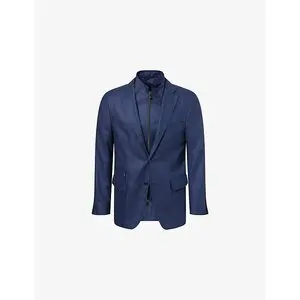 Corneliani Elbow-patch Notch-lapel Silk-and-wool Jacket - Navy Blue