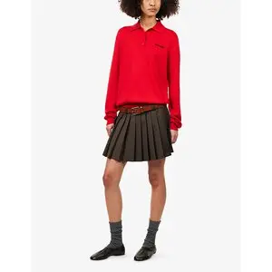 Miu Miu Logo-embroidered Pleated Wool Mini Skirt