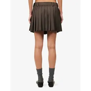 Miu Miu Logo-embroidered Pleated Wool Mini Skirt