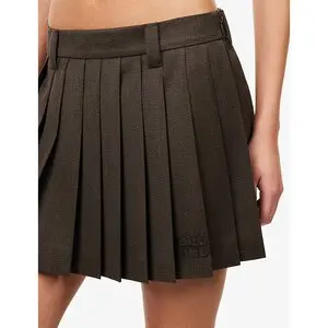 Miu Miu Logo-embroidered Pleated Wool Mini Skirt