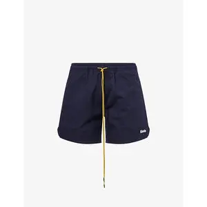 Rhude Logo-embroidery Cotton Twill Shorts - Navy