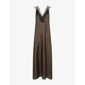 ROHE FRAMES Lace-trim V-neck Silk Maxi Dress