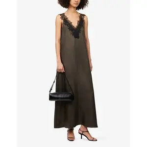 ROHE FRAMES Lace-trim V-neck Silk Maxi Dress