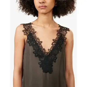 ROHE FRAMES Lace-trim V-neck Silk Maxi Dress