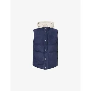 Eleventy Detachable-hood Padded Suede Gilet - Blue, Sand