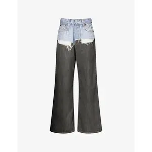Acne Studios Pinstripe-print Wide-leg Denim Jeans - Blue Black