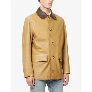 Gant Decker Contrast-collar Leather Jacket