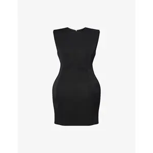 MUGLER Padded-shoulder Cinched-waist Wool-blend Mini Dress - Black