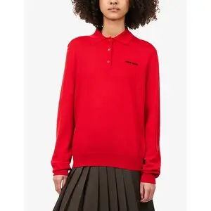 Miu Miu Logo-print Long-sleeve Wool Polo Top
