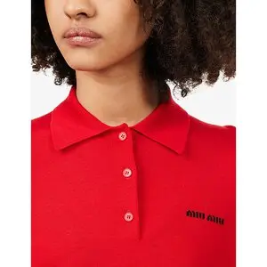 Miu Miu Logo-print Long-sleeve Wool Polo Top