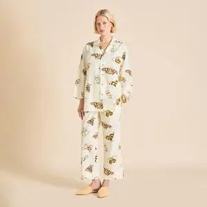 Olivia Von Halle Casablanca Opaline Moth Pajamas - Cream