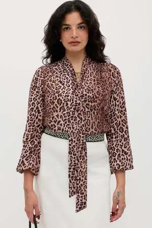 Rixo Moss Leopard Silk Blouse Regular - Brown