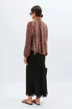 Rixo Moss Leopard Silk Blouse - Brown
