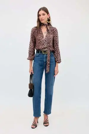 Rixo Moss Leopard Silk Blouse - Brown