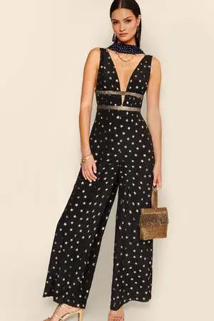 Rixo Hollywood Star Foil Silk Jumpsuit Regular