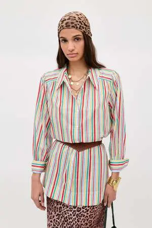 Rixo Ashlynn Maxime Stripe Ivory Blouse - Multi