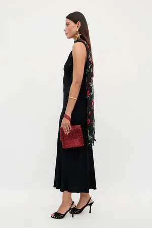 Rixo Sandrine Poppy Jacquard V-neck Midi Dress - Black