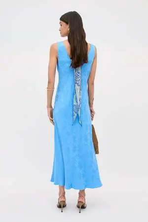 Rixo Sandrine Daisy Jacquard V-neck Midi Dress - Blue