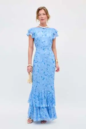 Rixo Ordinia Ava Devore Maxi Dress - Blue