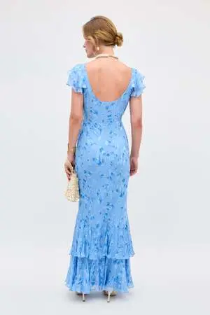 Rixo Ordinia Ava Devore Maxi Dress - Blue