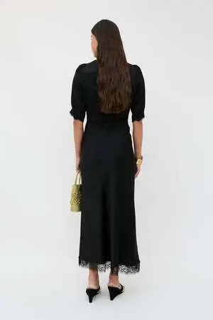 Rixo Annina Satin Midi Dress - Black