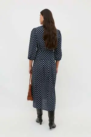 Rixo Izzy Runway Spot Pleated Shirtdress - Navy